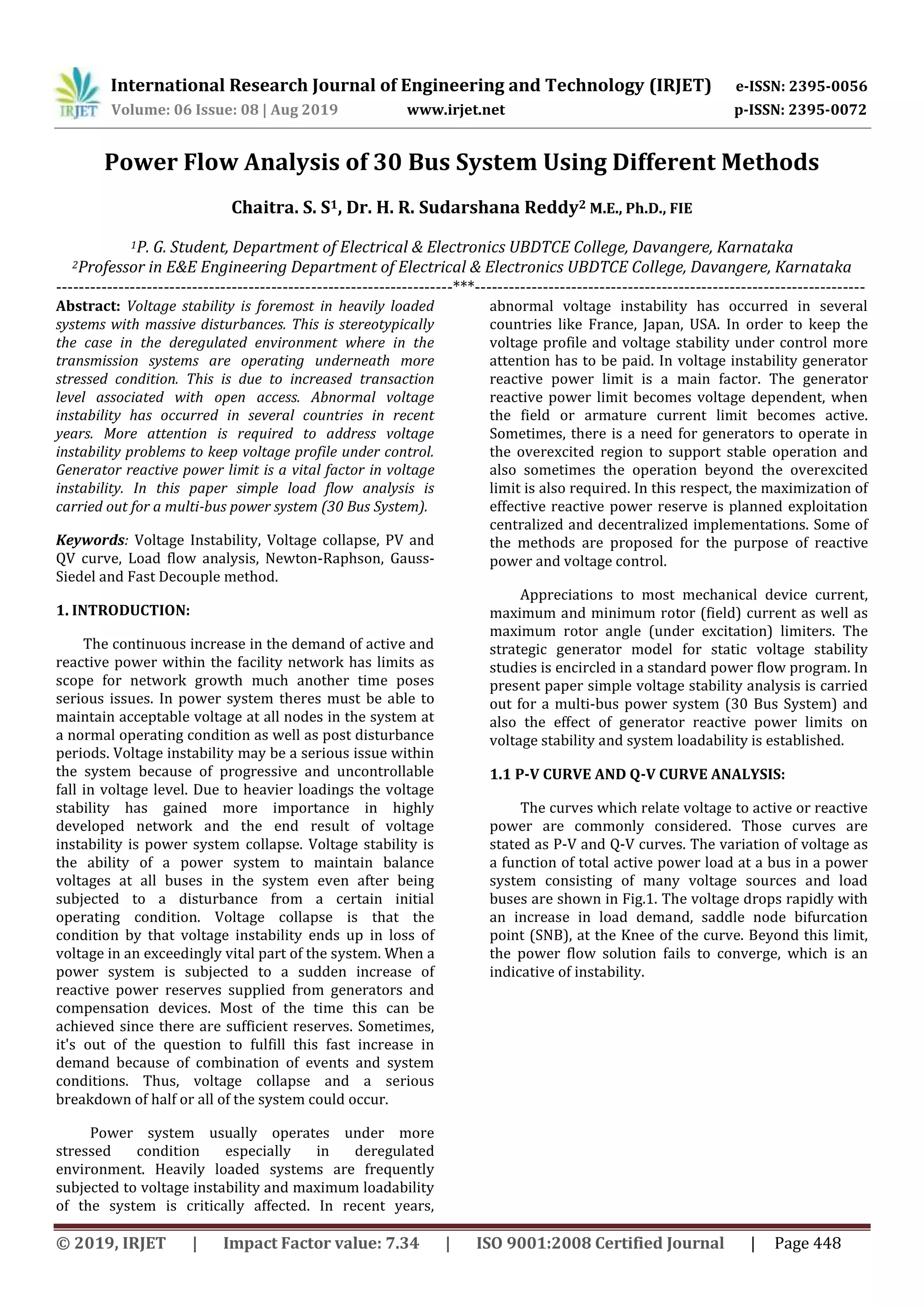 IRJET- Power Flow Analysis of 30 Bus System using Different Methods | PDF