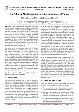 IRJET- Air Pollution Monitoring System using the Internet of Things | PDF