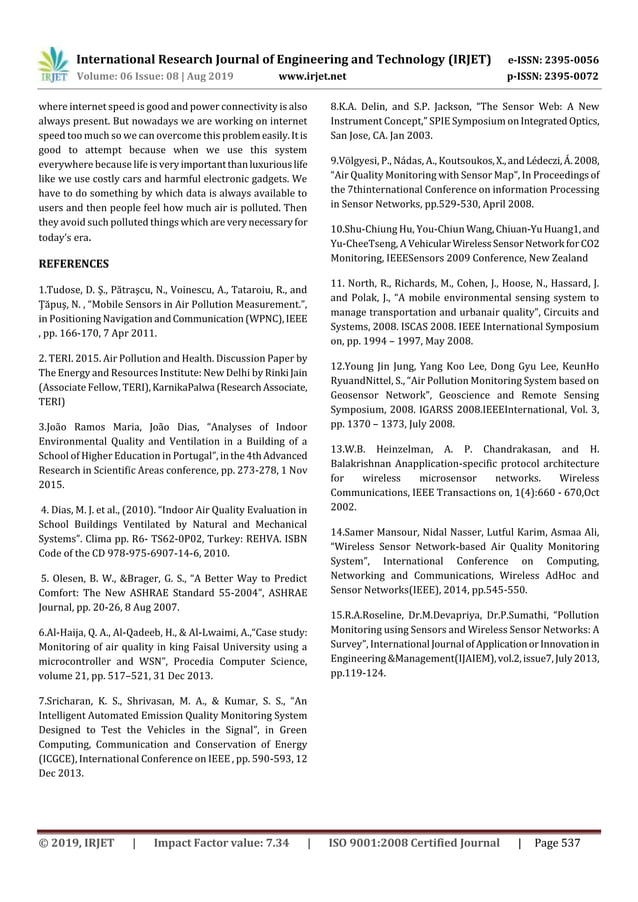 Irjet Iot Based Air Pollution Monitoring System Using Arduino Pdf Indoor Environmental