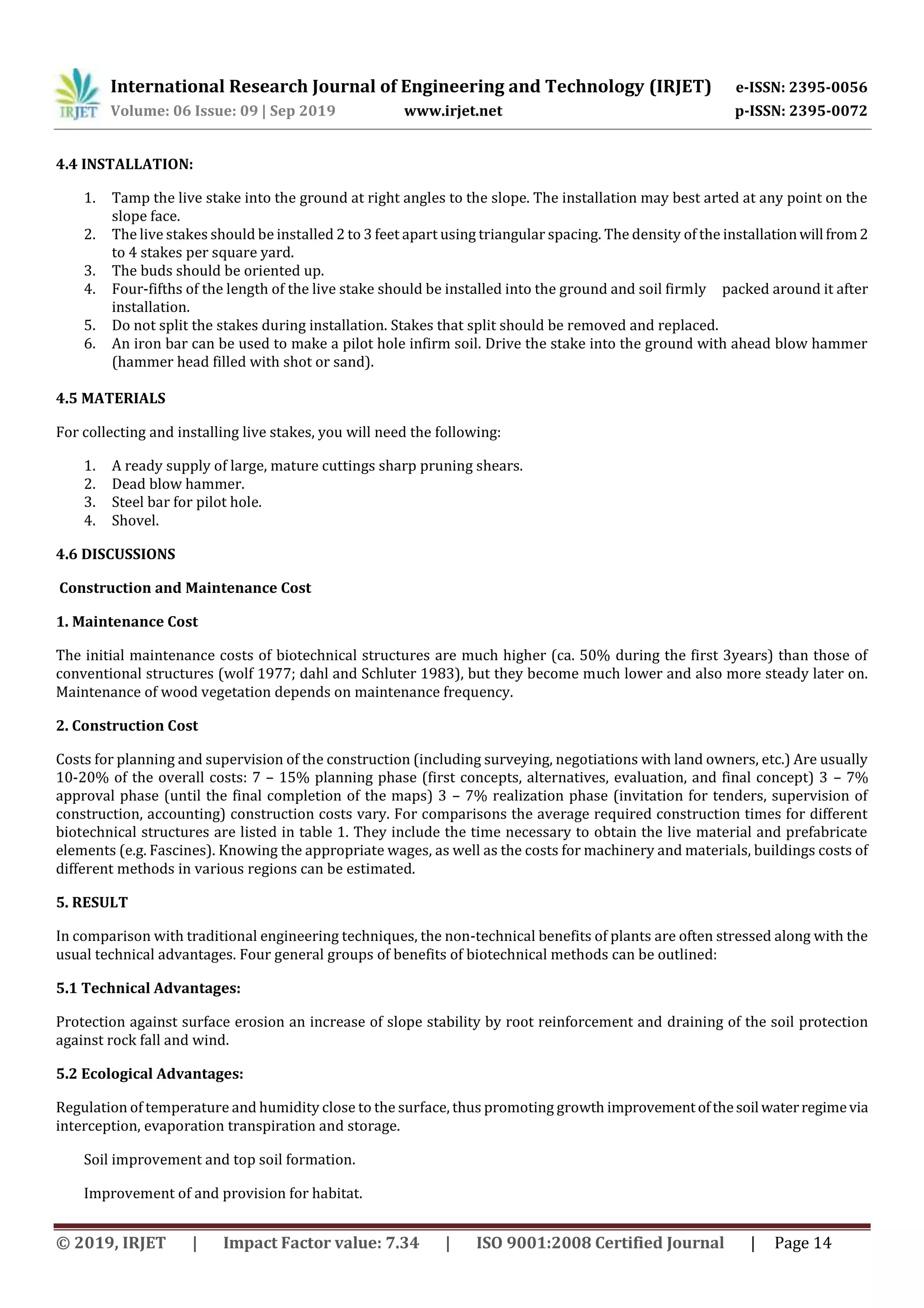 IRJET- Slope Stability by Live Staking Method of Soil BioEngineering | PDF