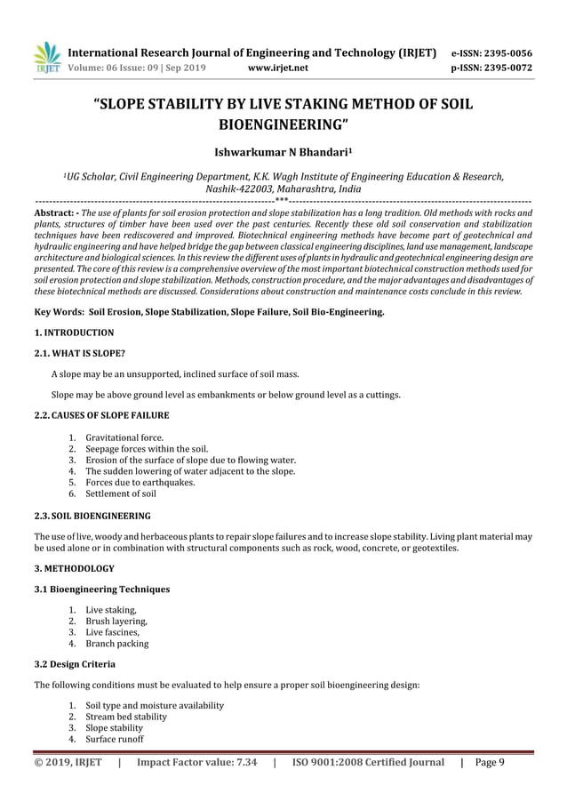 IRJET- Slope Stability by Live Staking Method of Soil BioEngineering | PDF