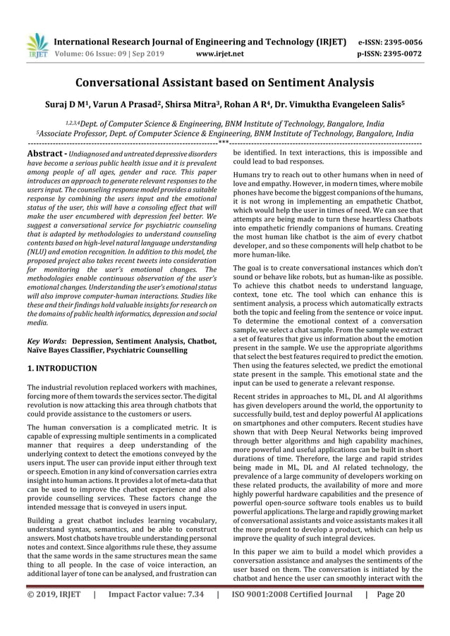 IRJET- Conversational Assistant based on Sentiment Analysis | PDF