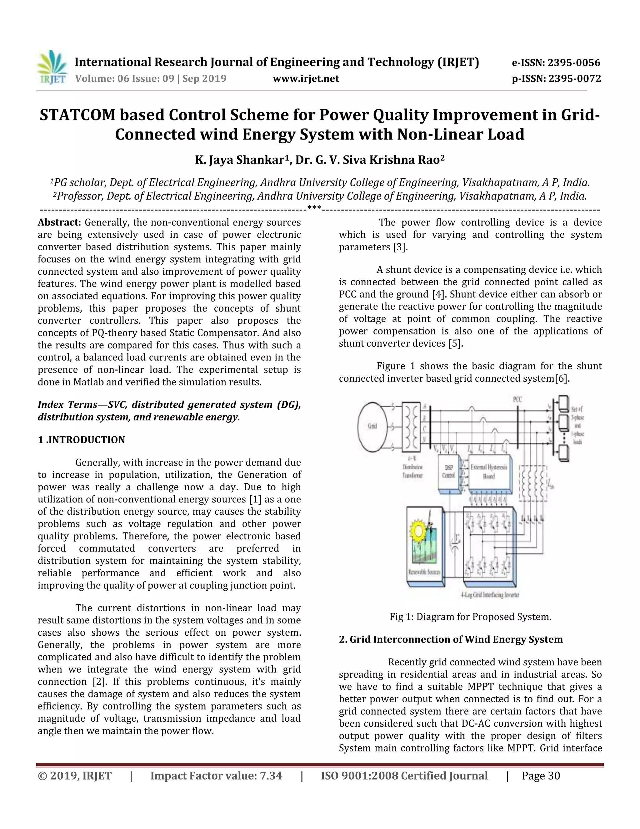 IRJET- STATCOM based Control Scheme for Power Quality Improvement in Grid-Connected Wind Energy ...