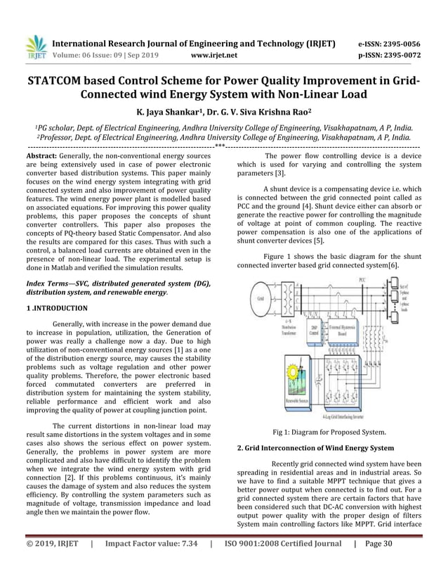 IRJET- STATCOM based Control Scheme for Power Quality Improvement in Grid-Connected Wind Energy ...