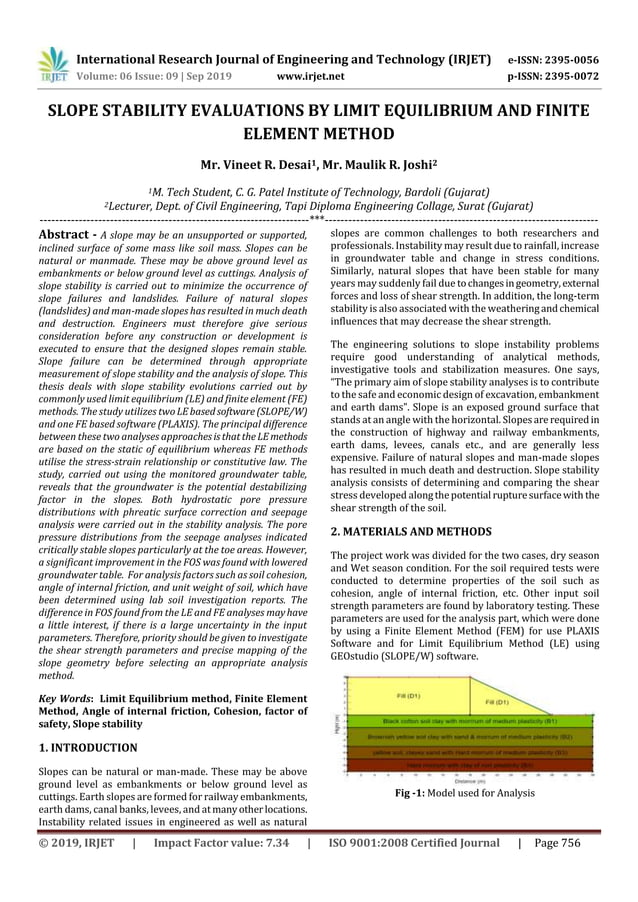 IRJET- Slope Stability Evaluations by Limit Equilibrium and Finite Element Method | PDF ...