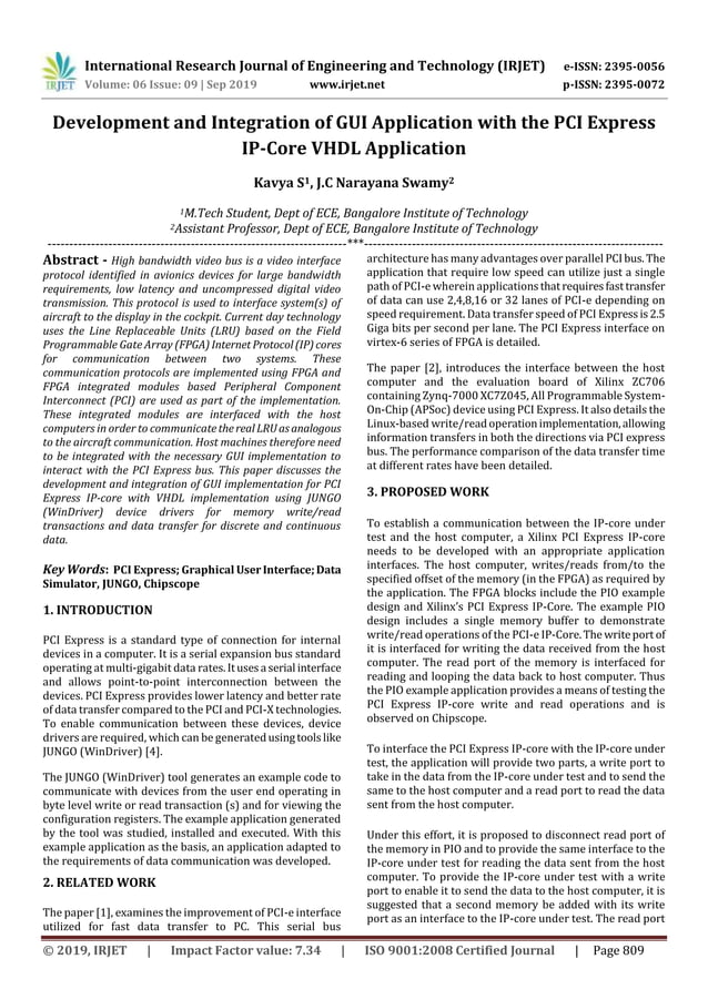 IRJET- Development and Integration of GUI Application with the PCI Express IP-Core VHDL ...