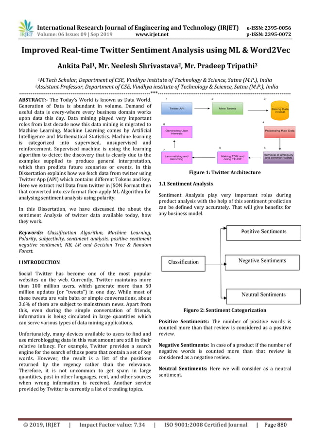 IRJET- Improved Real-Time Twitter Sentiment Analysis using ML & Word2Vec | PDF