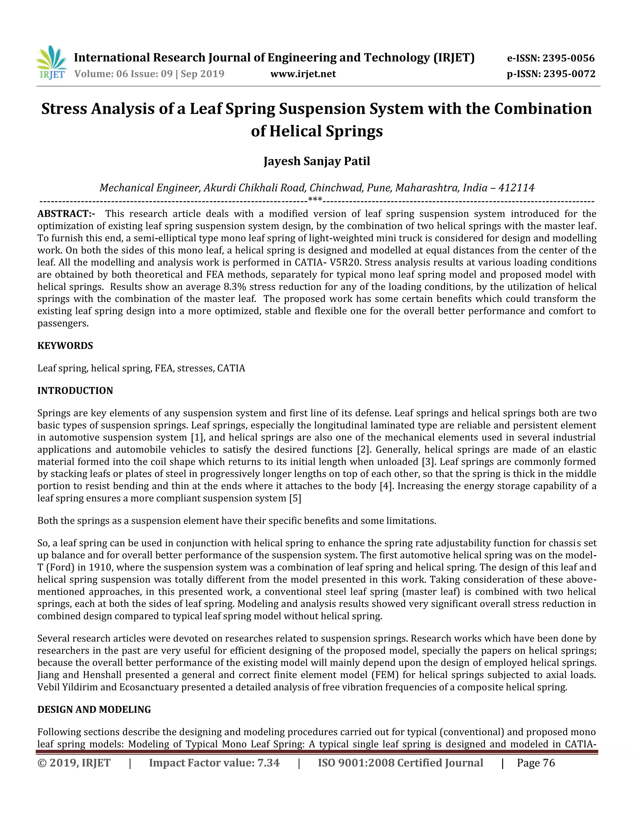 IRJET- Stress Analysis of a Leaf Spring Suspension System with the ...