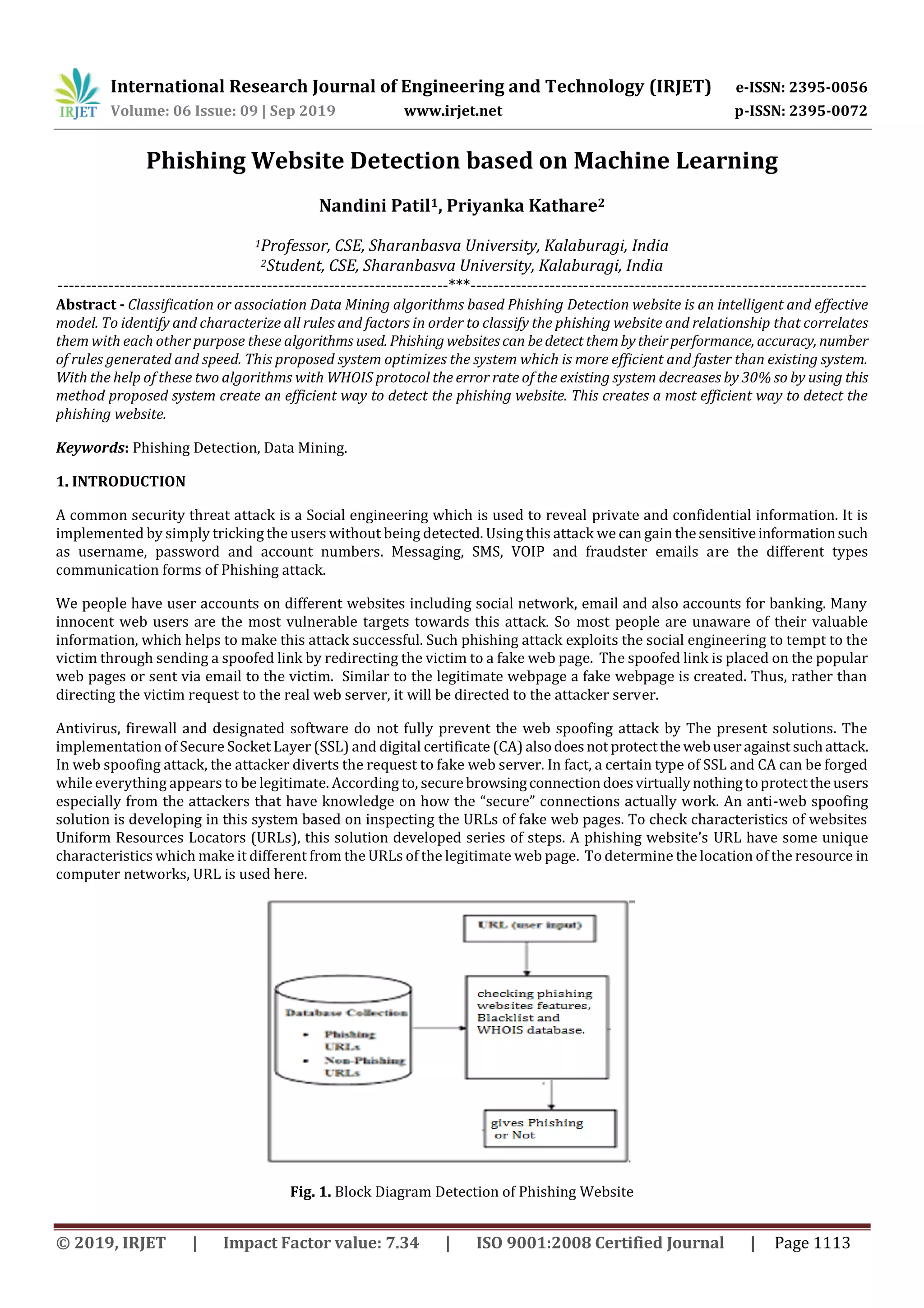 IRJET- Phishing Website Detection based on Machine Learning | PDF