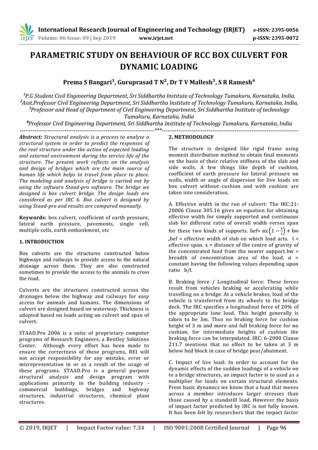 IRJET- Parametric Study on Behaviour of RCC Box Culvert for Dynamic Loading | PDF