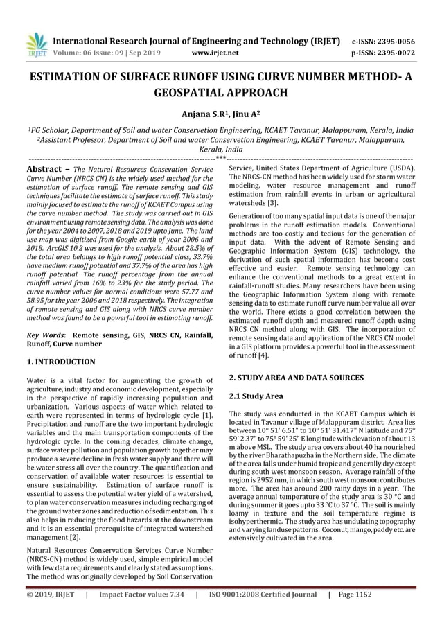 IRJET- Estimation of Surface Runoff using Curve Number Method- A ...