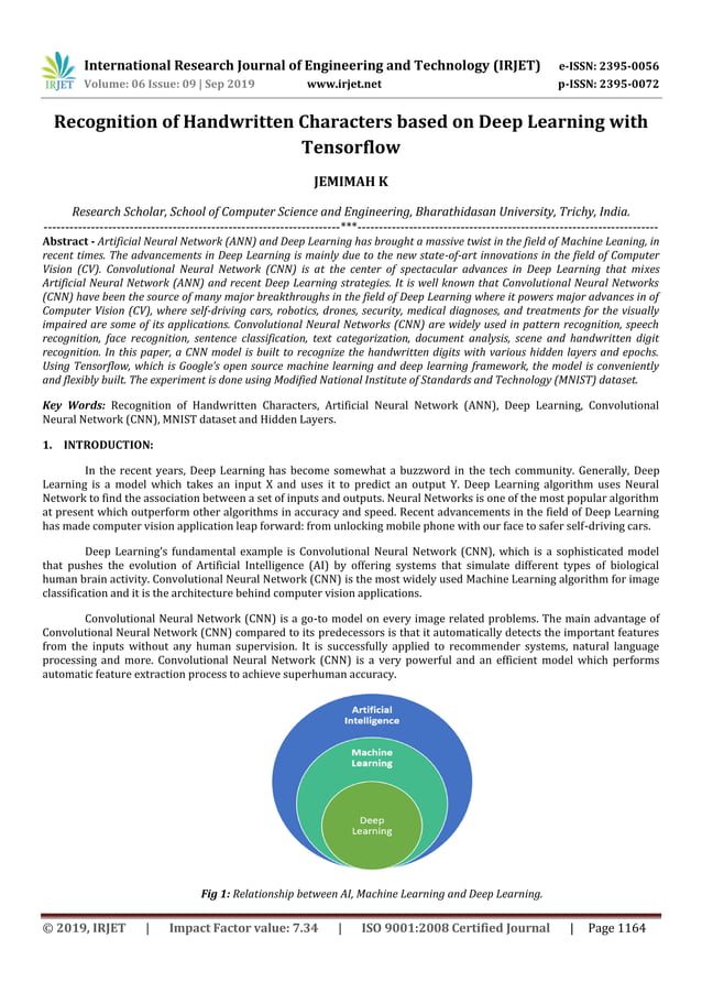 IRJET- Recognition of Handwritten Characters based on Deep Learning with Tensorflow | PDF