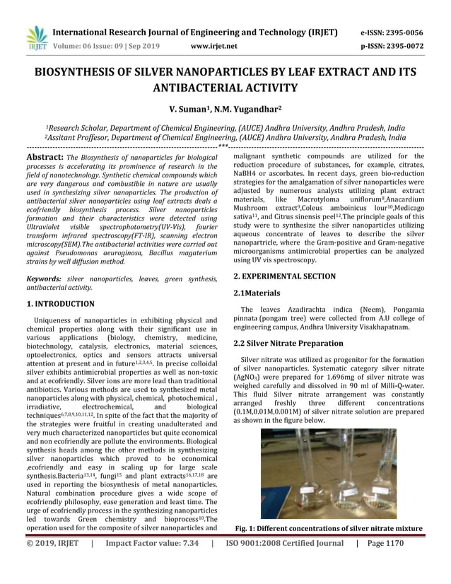 IRJET- Biosynthesis of Silver Nanoparticles by Leaf Extract and its Antibacterial Activity | PDF