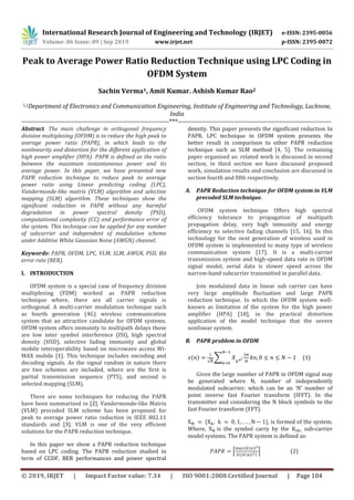 IRJET- Peak to Average Power Ratio Reduction Technique using LPC Coding in OFDM System | PDF