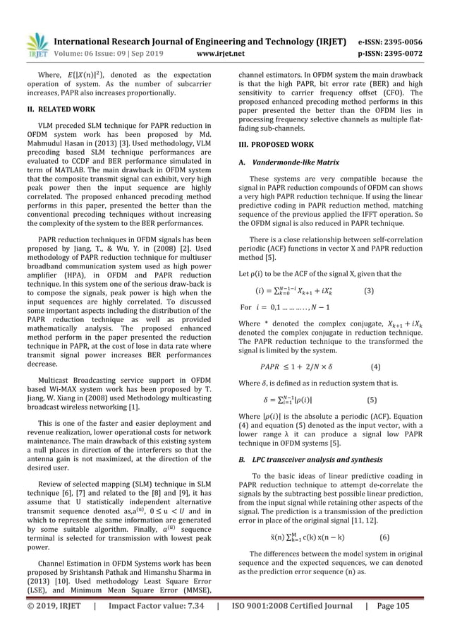 IRJET- Peak to Average Power Ratio Reduction Technique using LPC Coding in OFDM System | PDF
