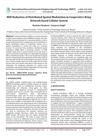 IRJET- BER Reduction of Distributed Spatial Modulation in Cooperative Relay Network based ...