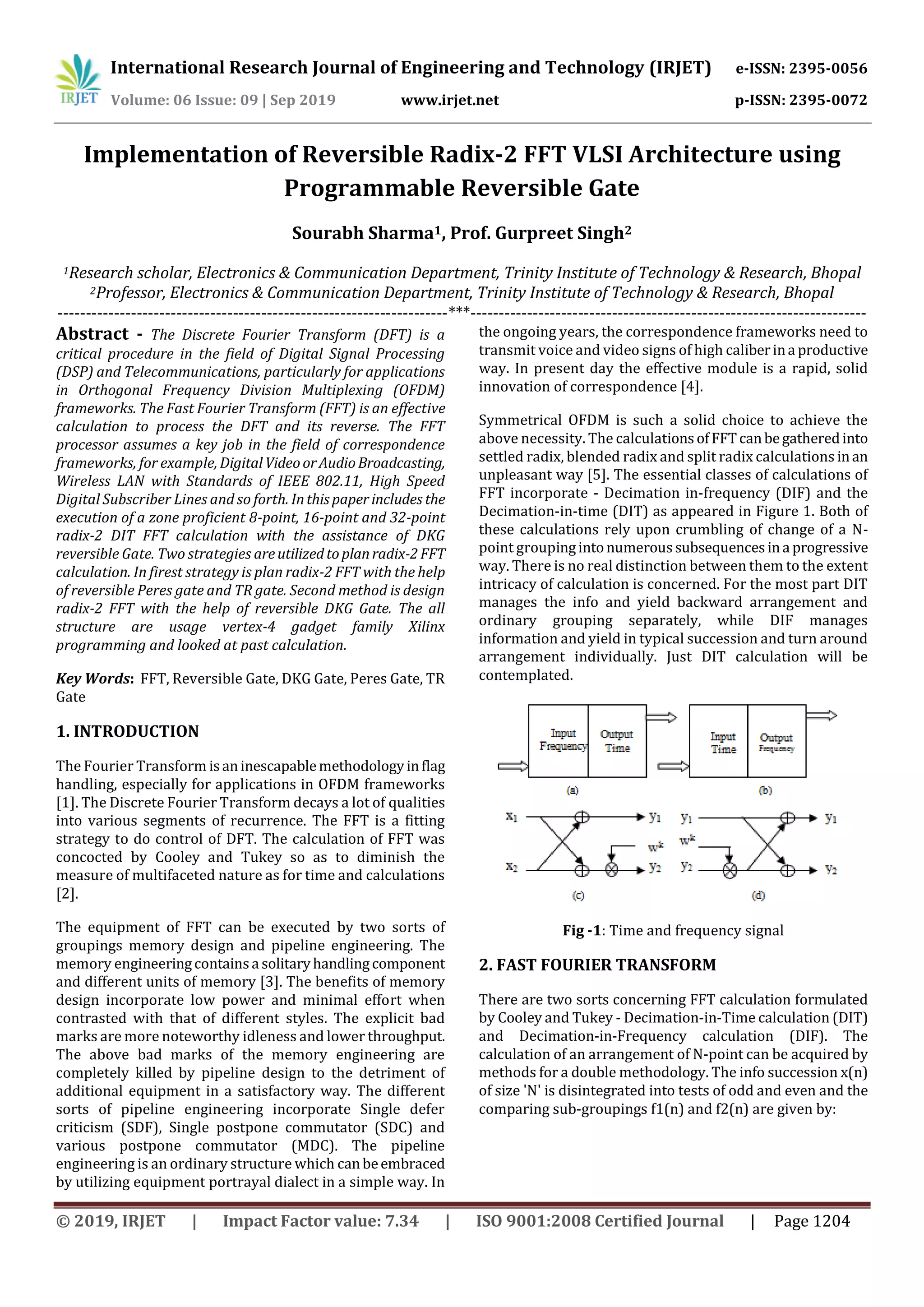 IRJET- Implementation of Reversible Radix-2 FFT VLSI Architecture using Programmable Reversible ...
