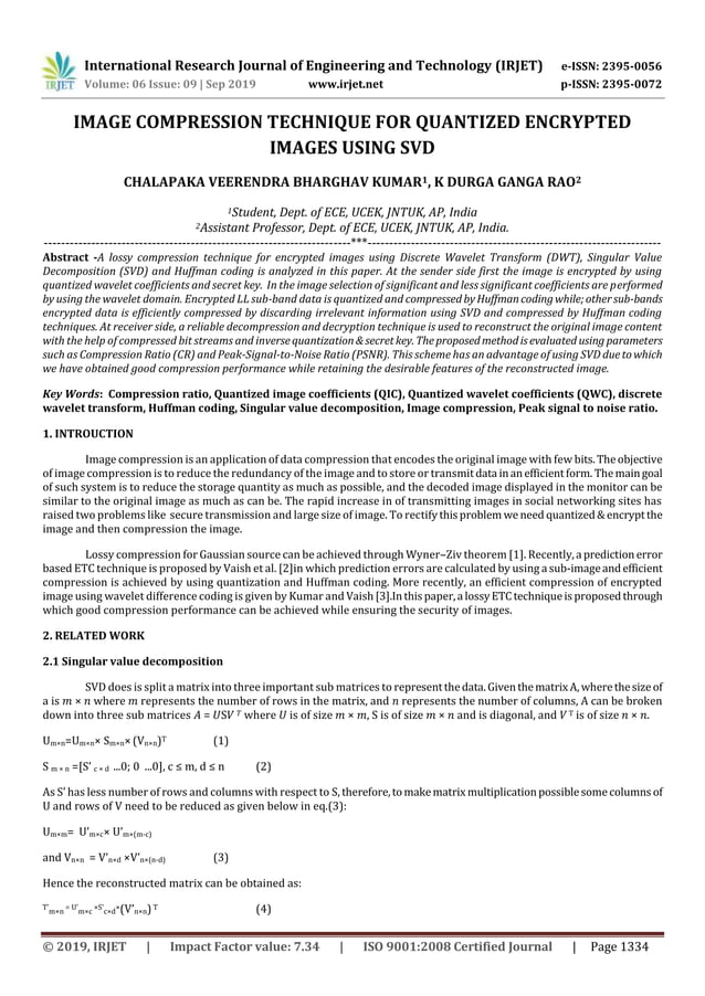 IRJET- Image Compression Technique for Quantized Encrypted Images using SVD | PDF