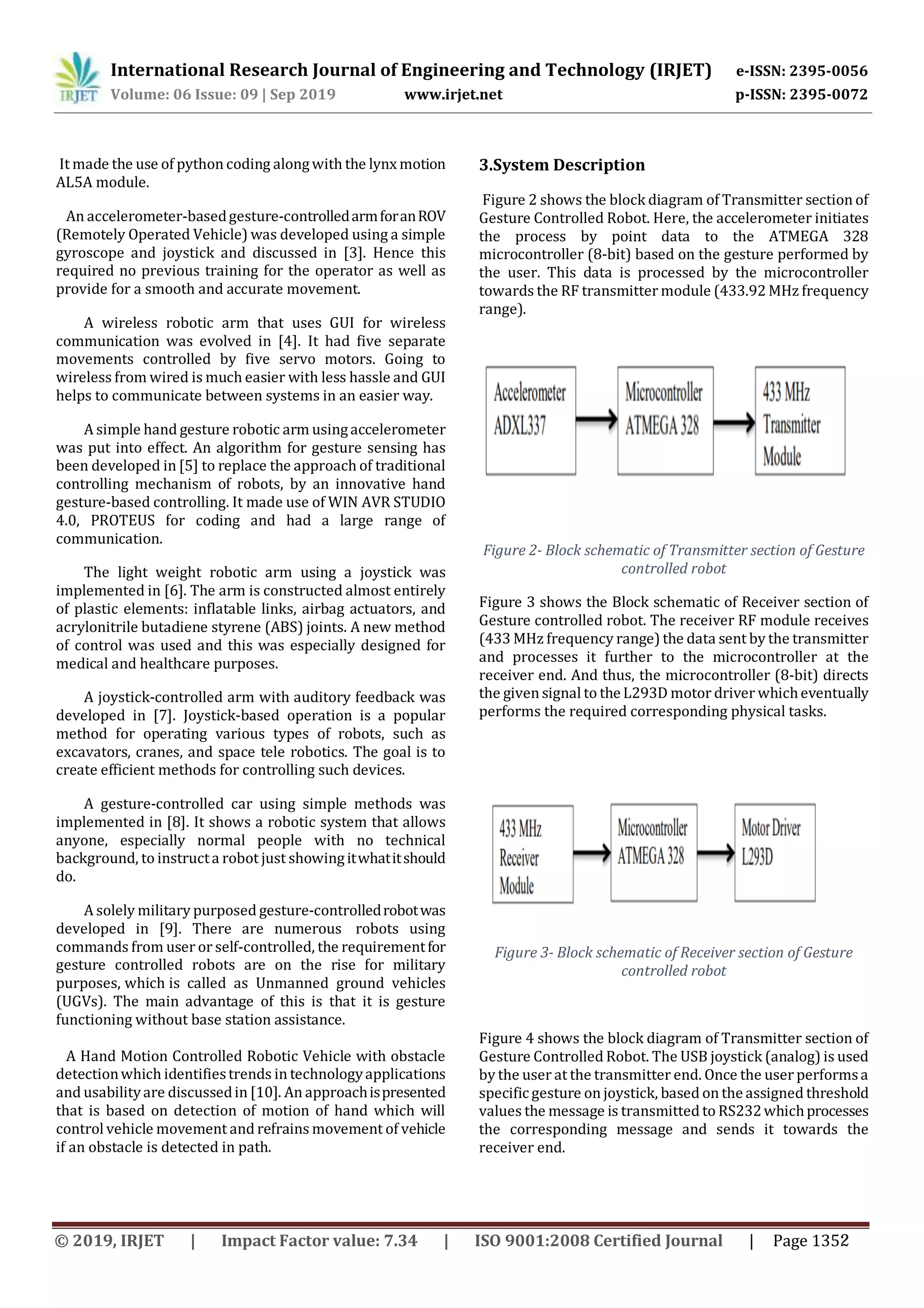 IRJET- Design and Implementation of Gesture Controlled Robot with a Robotic ARM | PDF