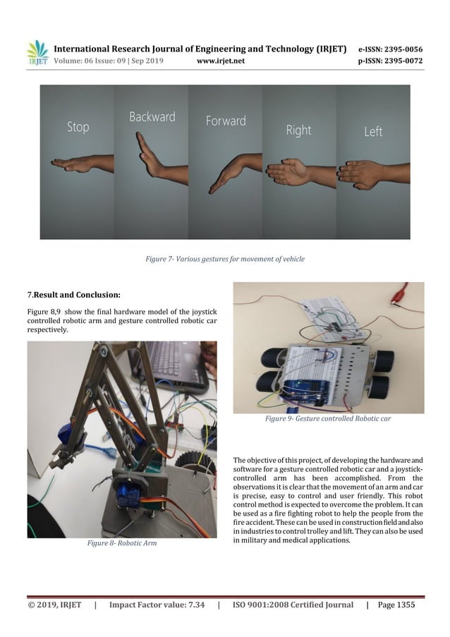 IRJET- Design and Implementation of Gesture Controlled Robot with a Robotic ARM | PDF