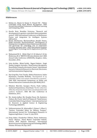 IRJET- Design and Implementation of Gesture Controlled Robot with a Robotic ARM | PDF