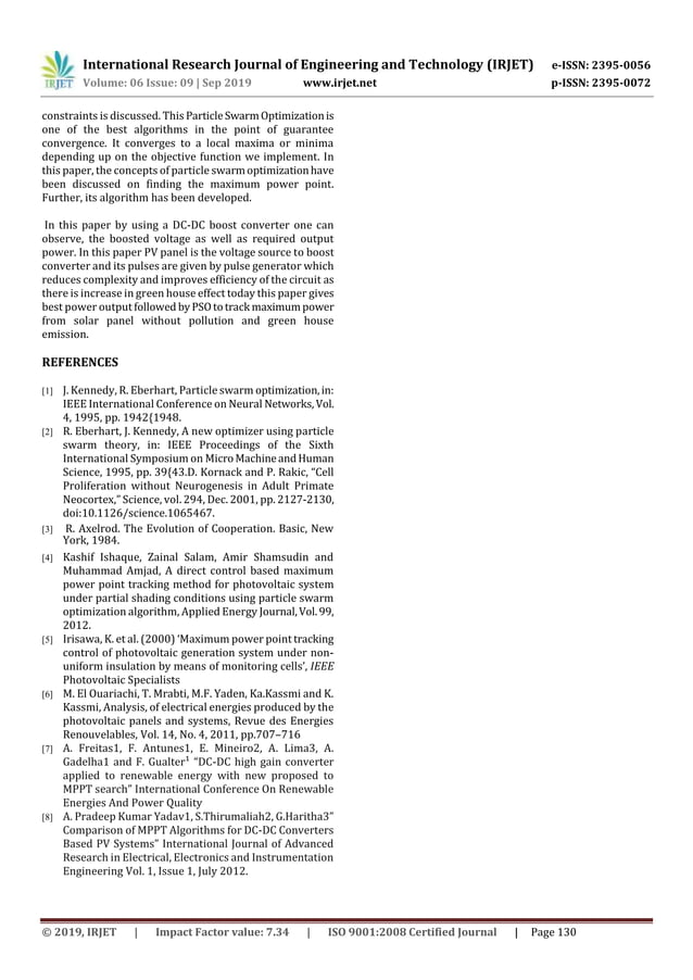 Irjet Maximum Power Point Tracking Of Pv System By Particle Swarm Optimization Algorithm Pdf