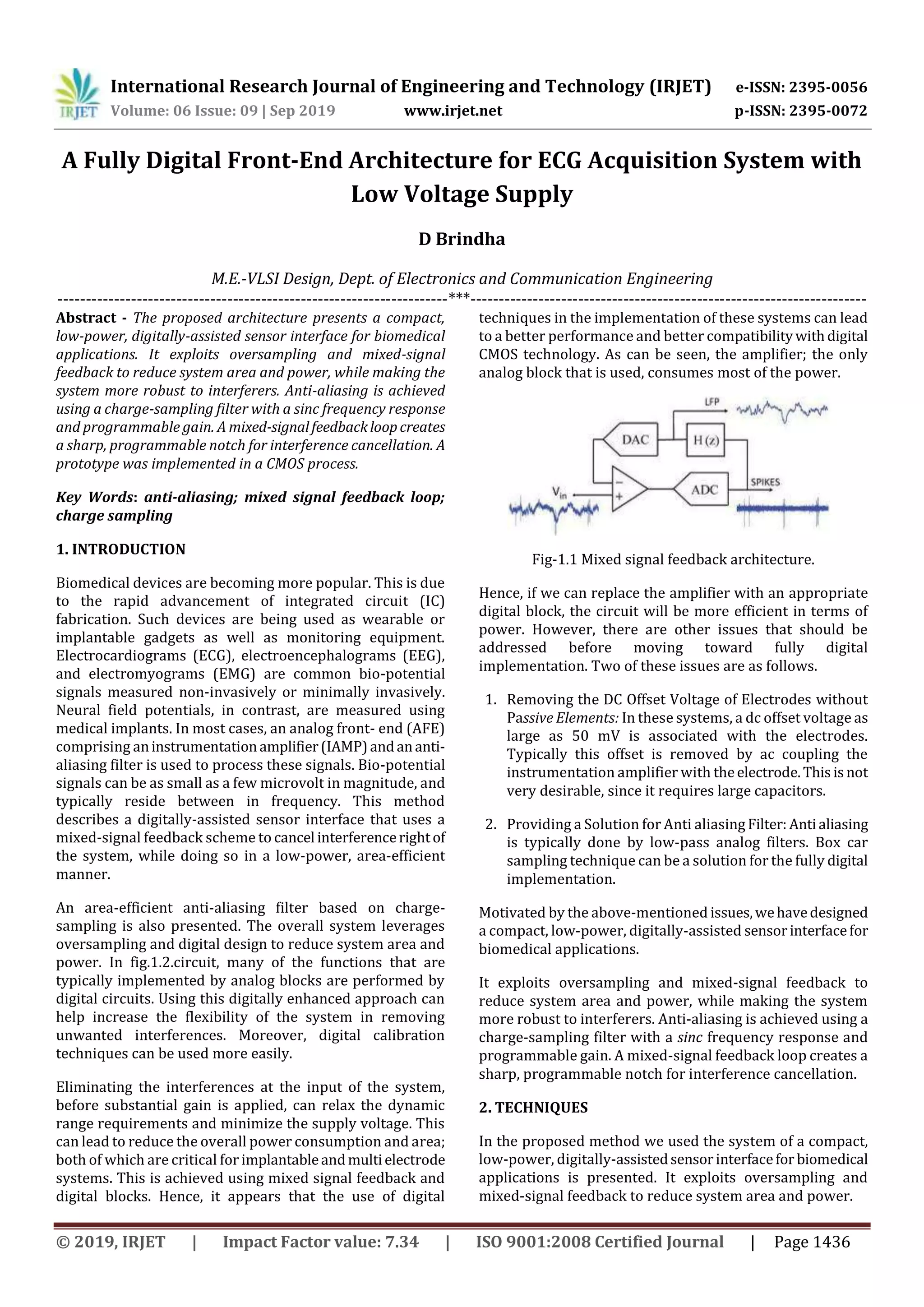 IRJET- A Fully Digital Front-End Architecture for ECG Acquisition ...