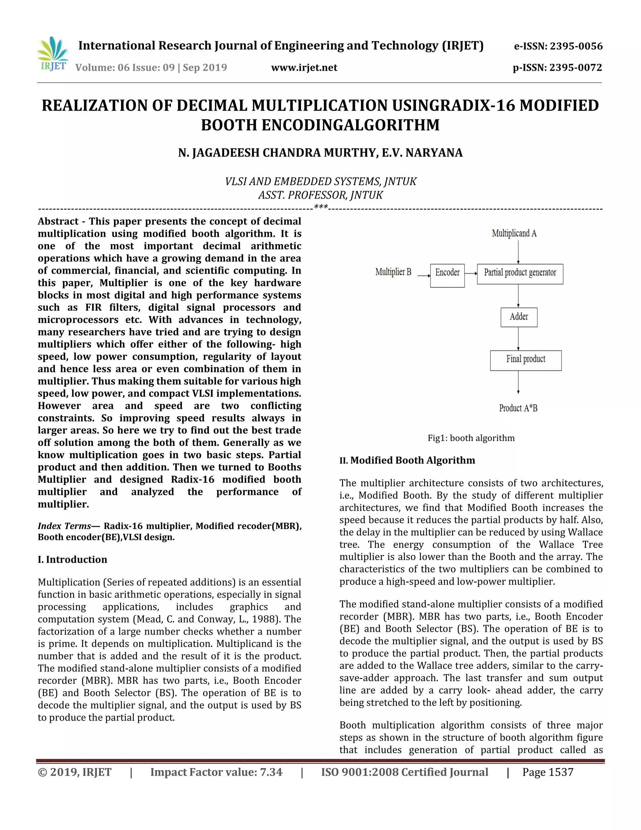 IRJET- Realization of Decimal Multiplication using Radix-16 Modified Booth Encoding Algorithm | PDF