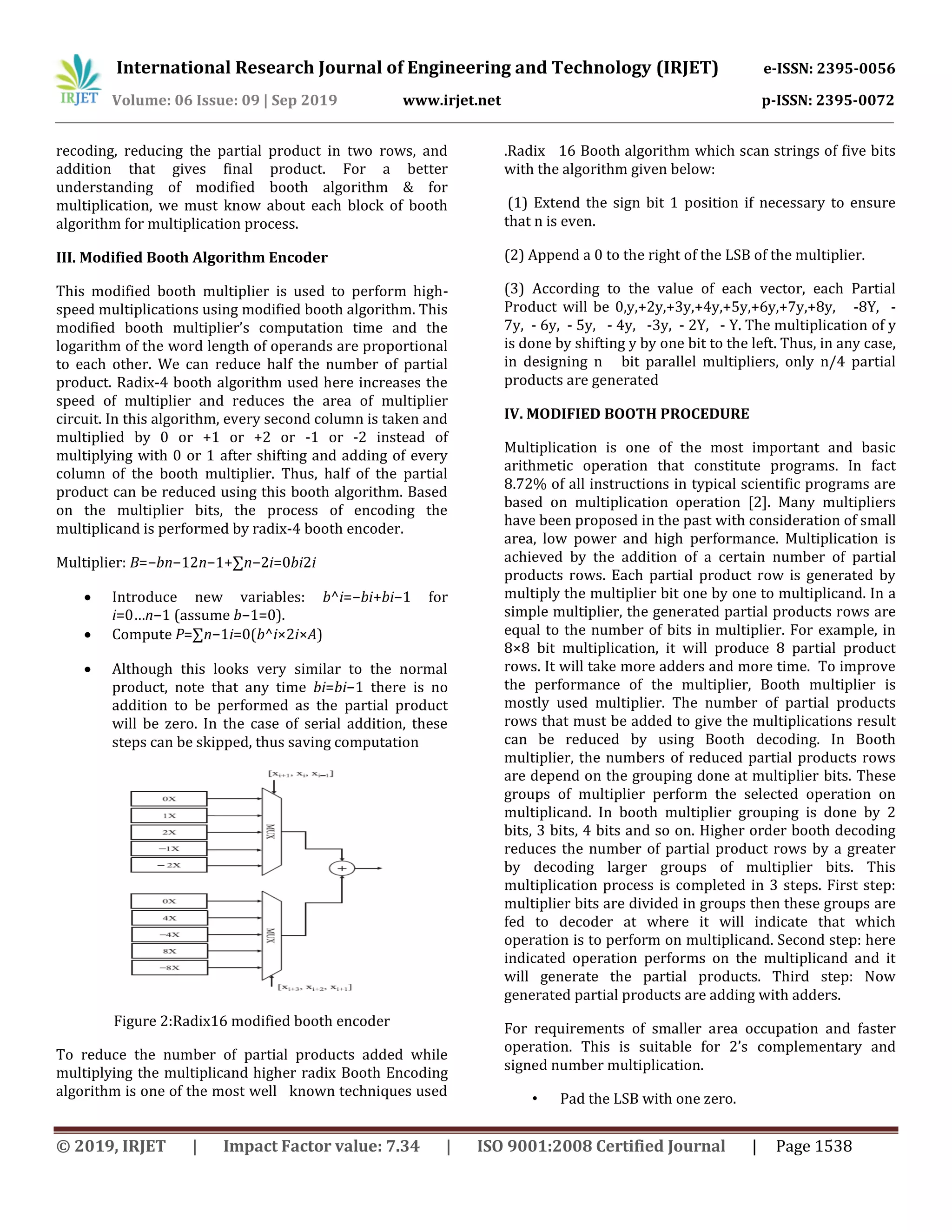 Irjet Realization Of Decimal Multiplication Using Radix 16 Modified Booth Encoding Algorithm Pdf