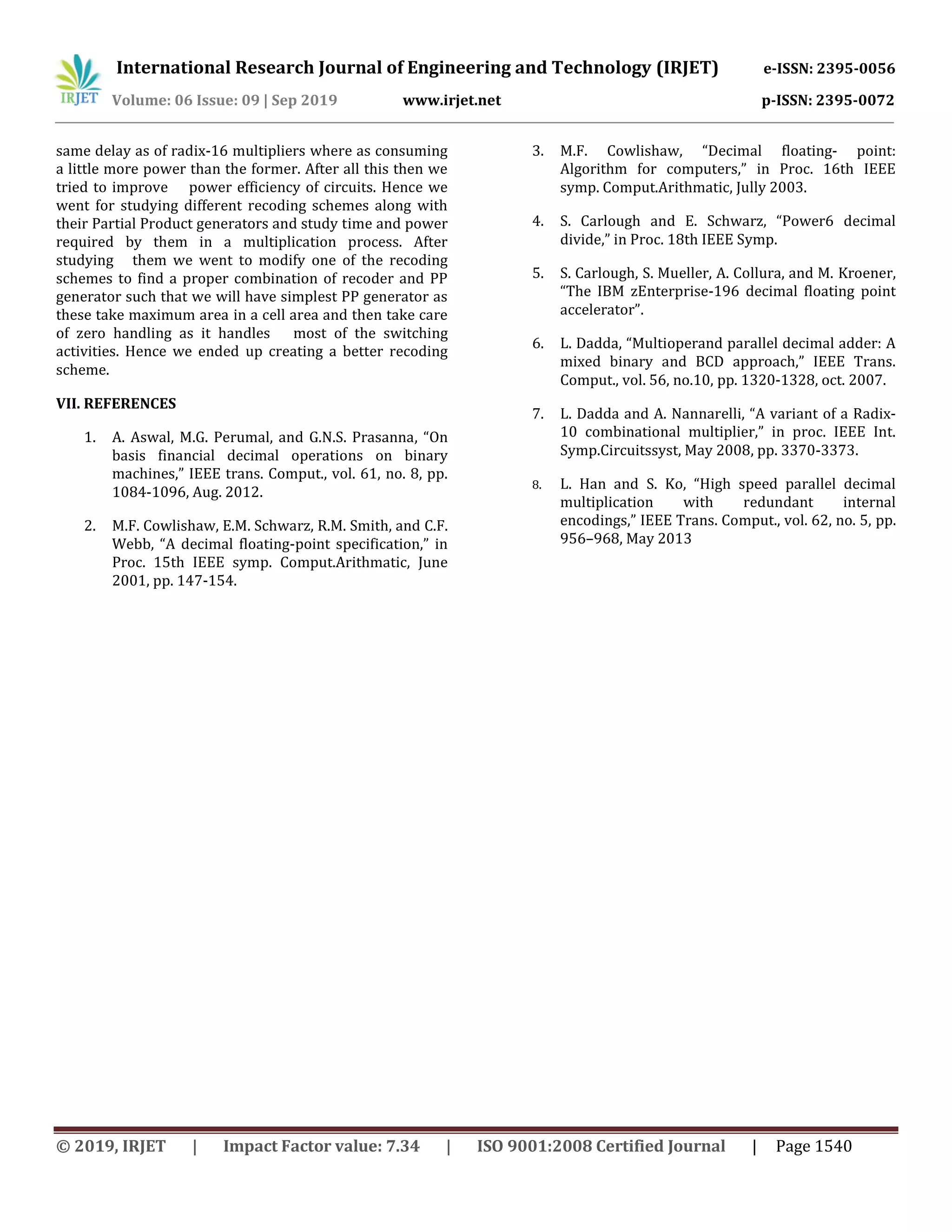 Irjet Realization Of Decimal Multiplication Using Radix 16 Modified Booth Encoding Algorithm Pdf