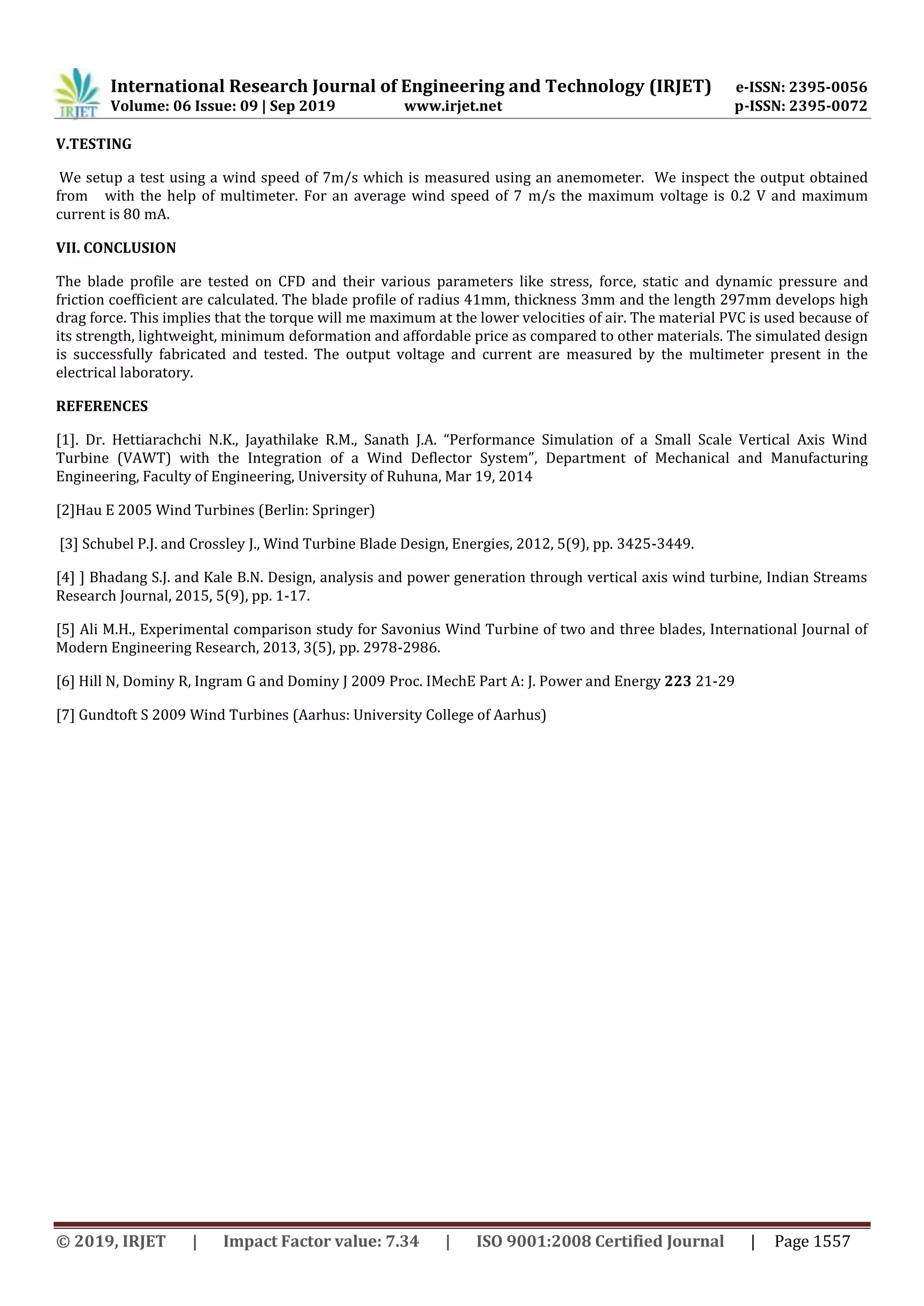 IRJET- Design and Analysis of Vertical Axis Wind Turbine | PDF
