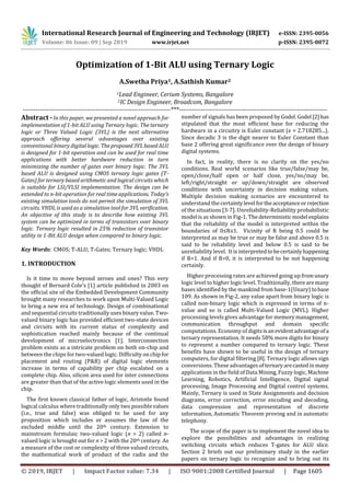 IRJET- Optimization of 1-Bit ALU using Ternary Logic | PDF