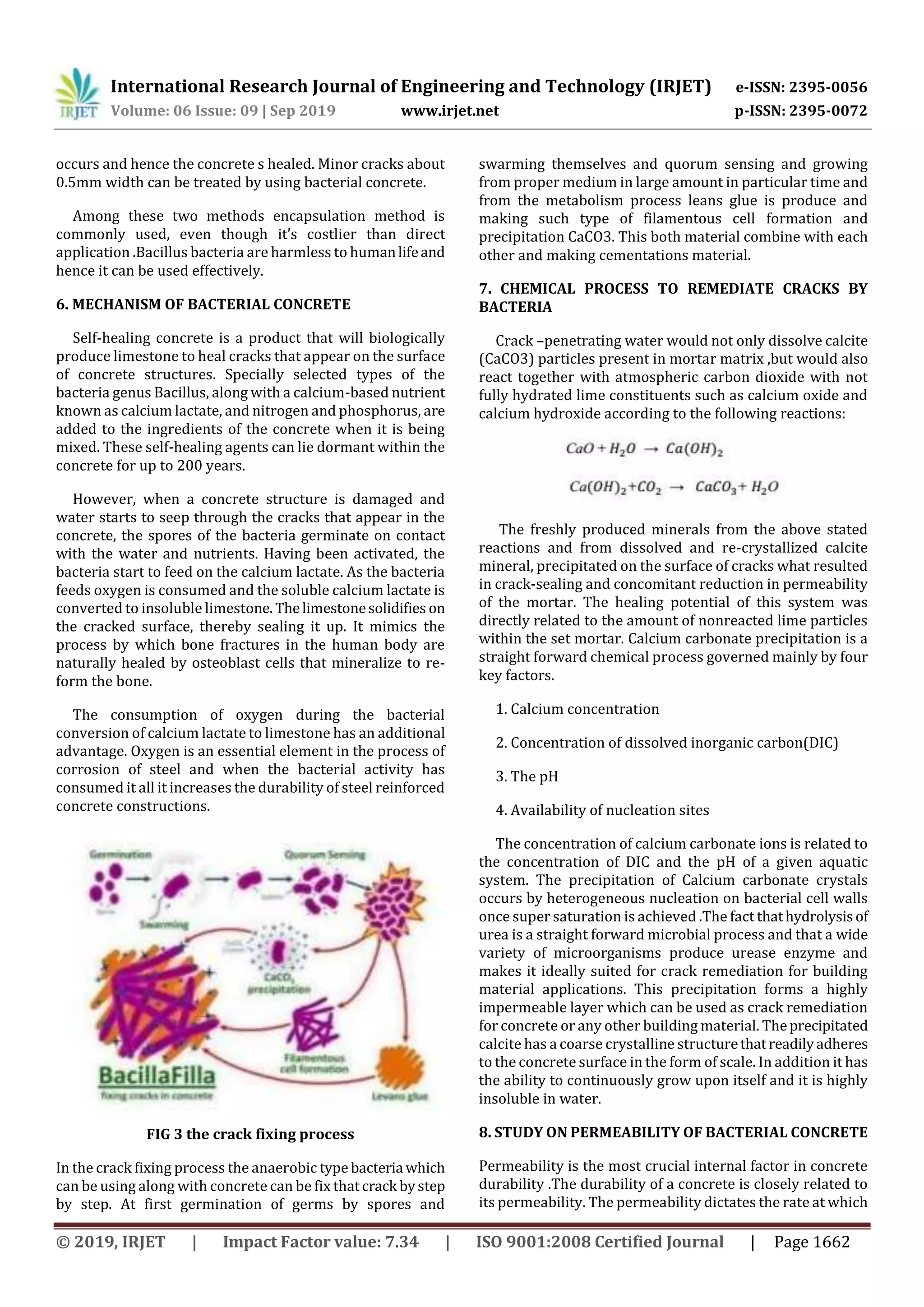 IRJET- Performance and Characteristics of Bacterial Concrete | PDF