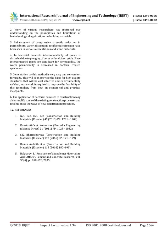 IRJET- Performance and Characteristics of Bacterial Concrete | PDF ...