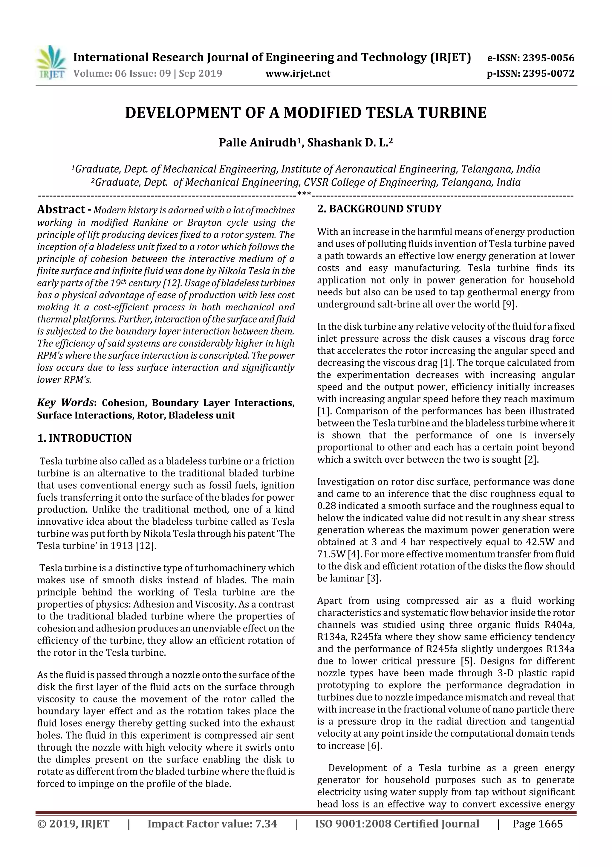 IRJET- Development of a Modified Tesla Turbine | PDF