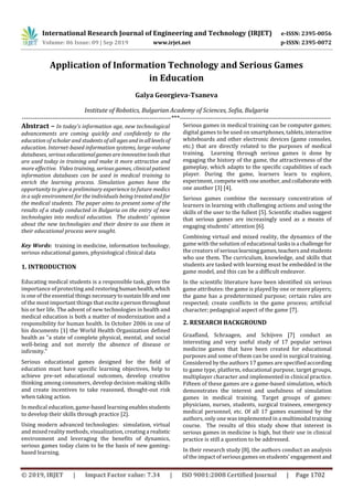 IRJET- Application of Information Technology and Serious Games in Education | PDF