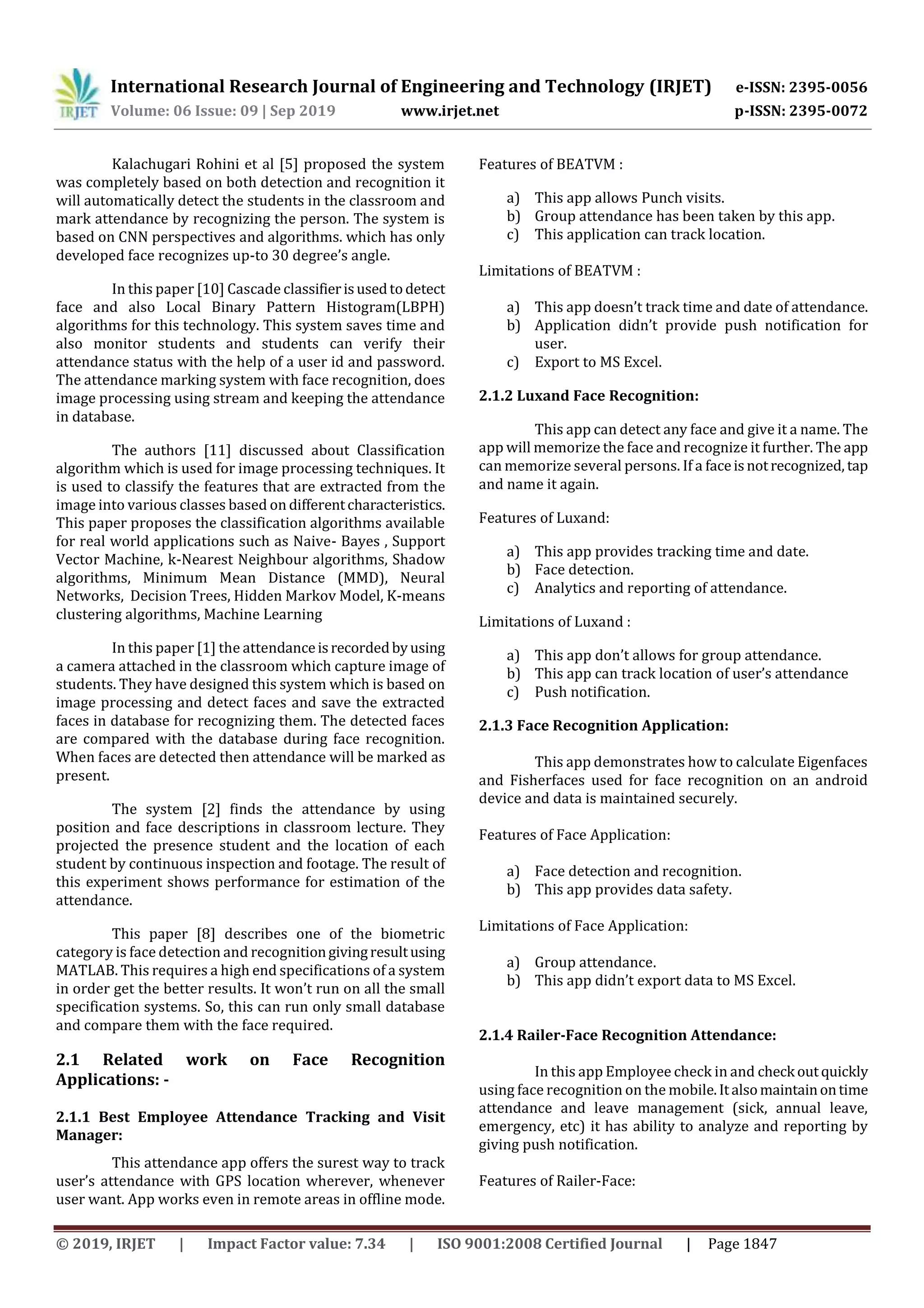 IRJET- Free & Generic Facial Attendance System using Android | PDF