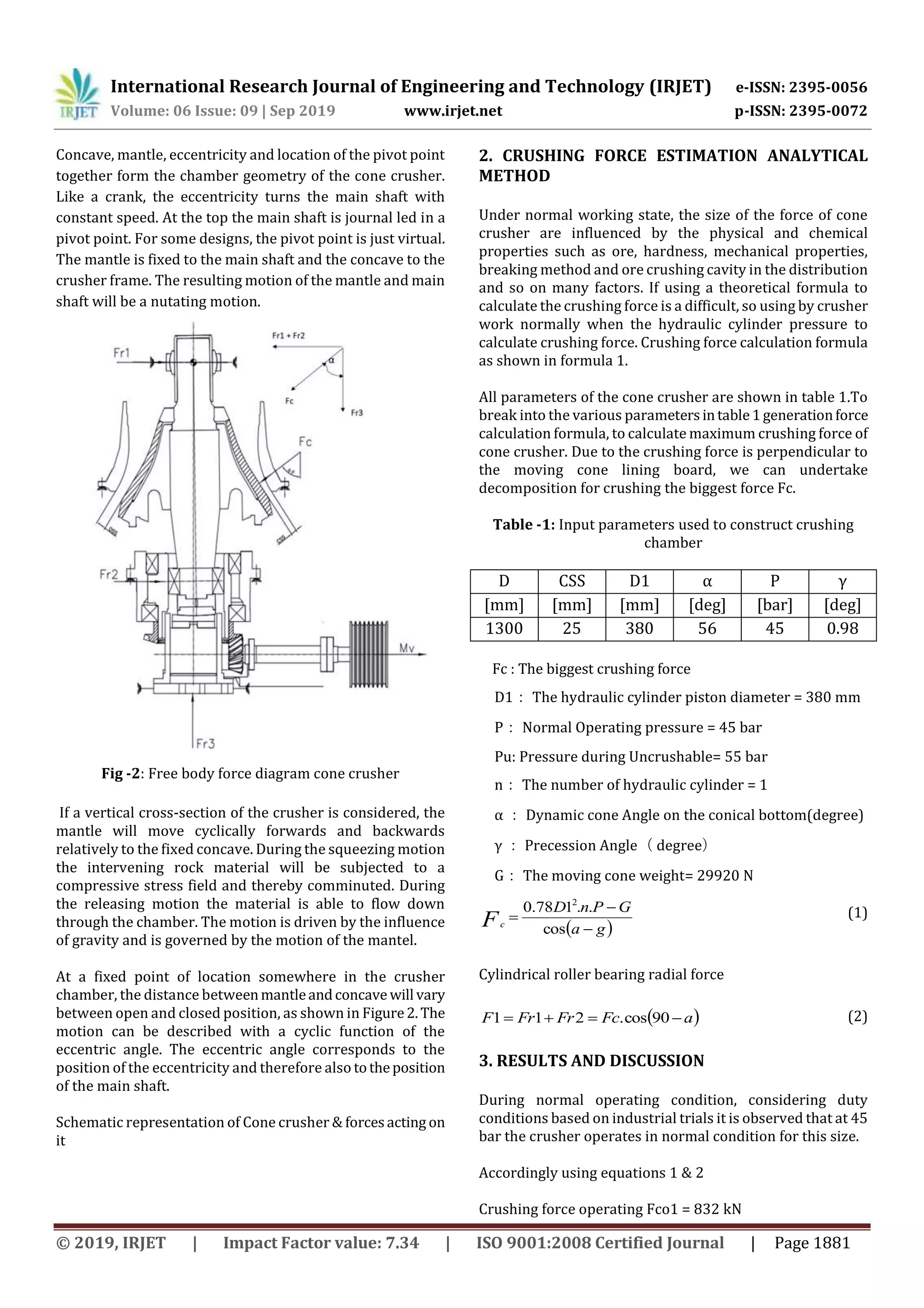 IRJET- Estimating Crushing Force of Cone Crusher using Analytical Method | PDF