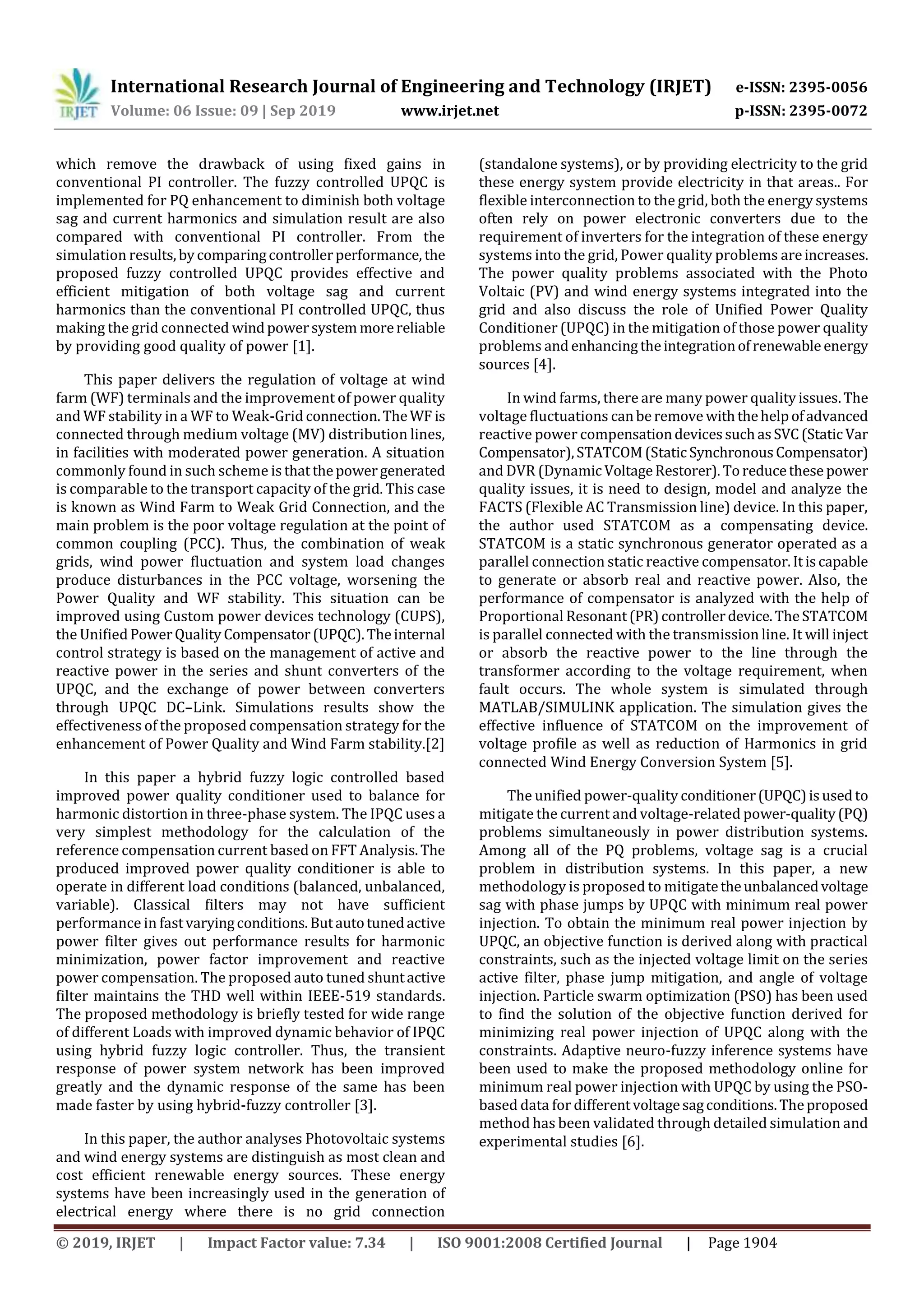 IRJET- Review of Power Quality Problem Improvement by Integration of Solar PV Panel and DFIG ...