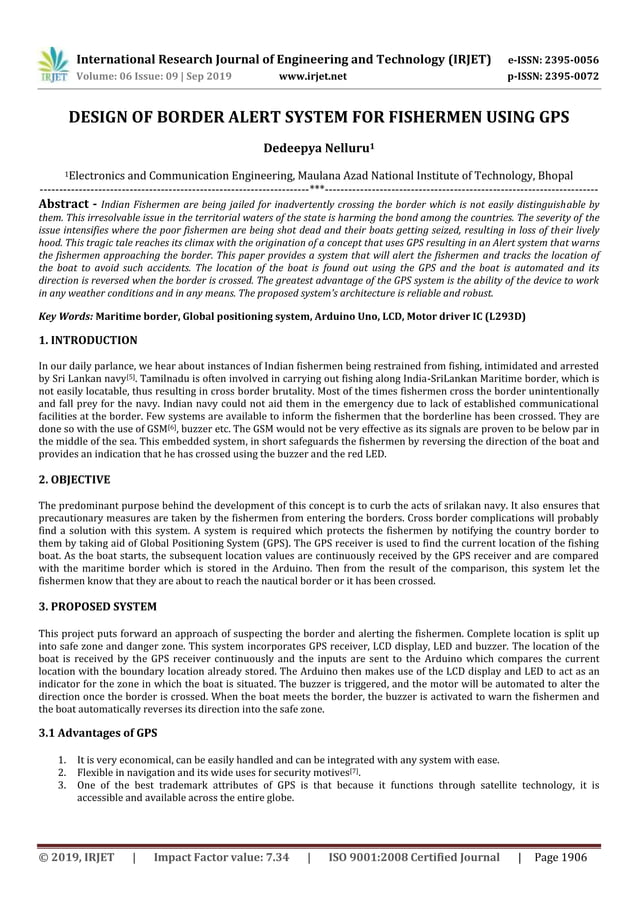 IRJET- Design of Border Alert System for Fishermen using GPS | PDF