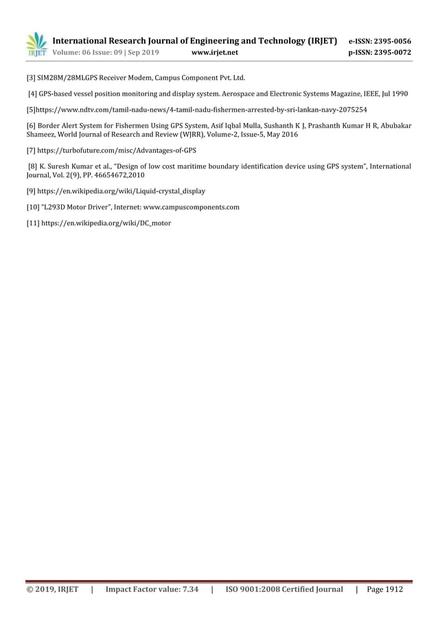 IRJET- Design of Border Alert System for Fishermen using GPS | PDF