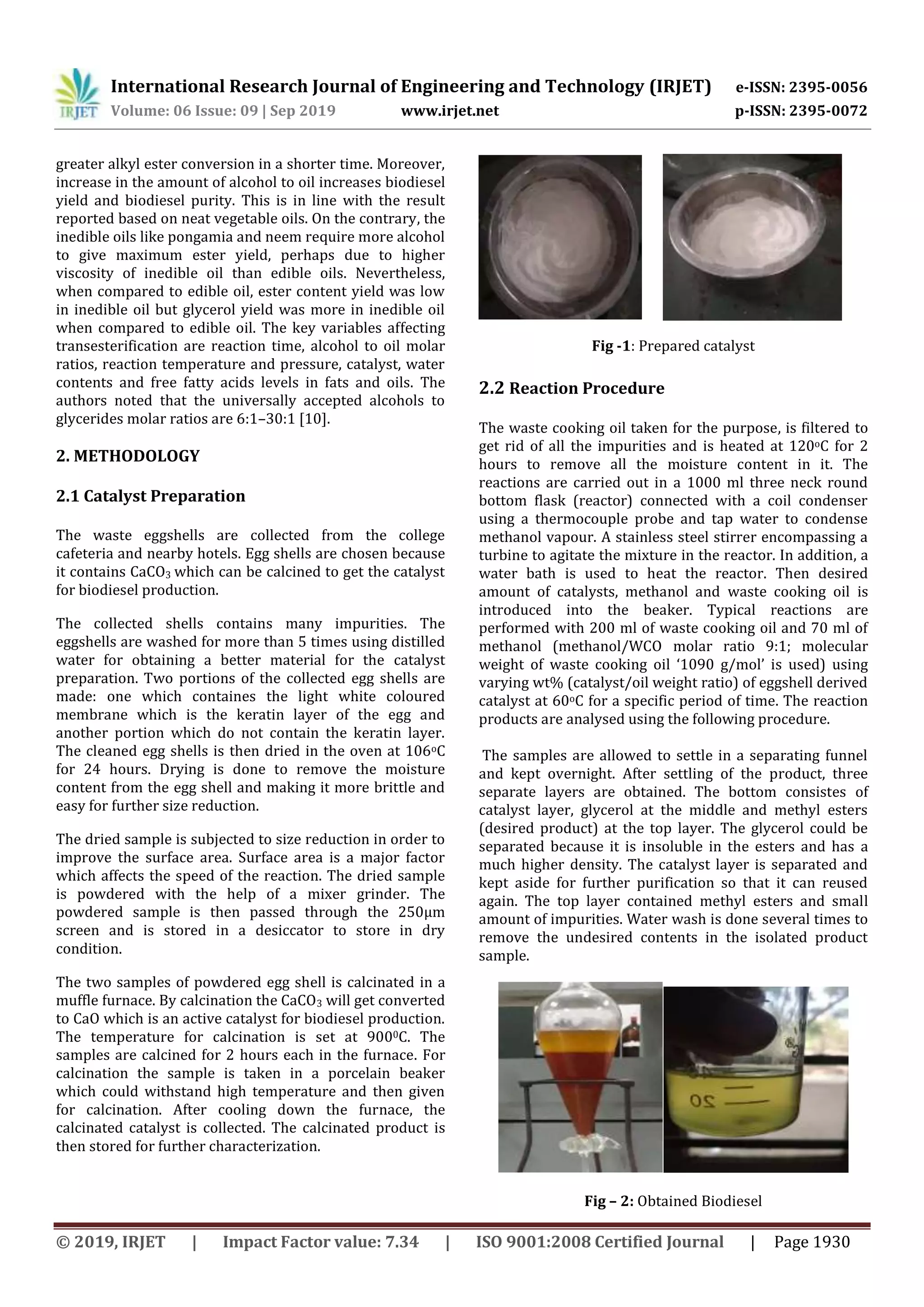 IRJET- Enhanced Biodiesel Production using Eggshell as the Catalyst | PDF
