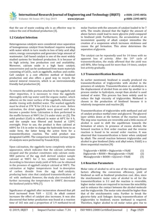 IRJET- Enhanced Biodiesel Production using Eggshell as the Catalyst | PDF