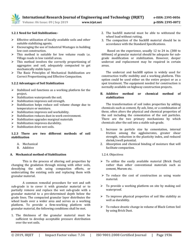 IRJET- Soil Stabilization by using Waste Material - Brick Dust | PDF
