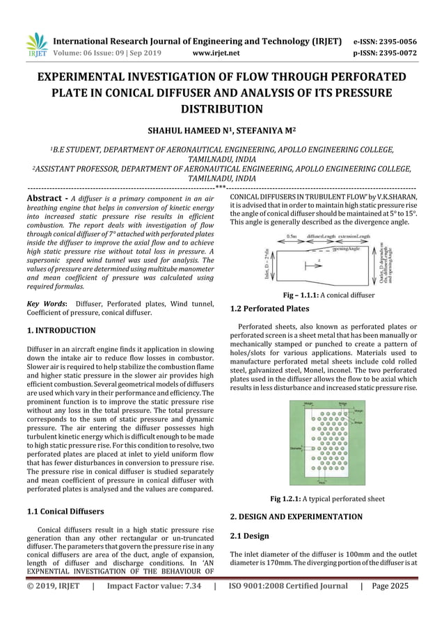 IRJET- Experimental Investigation of Flow through Perforated Plate in Conical Diffuser and ...