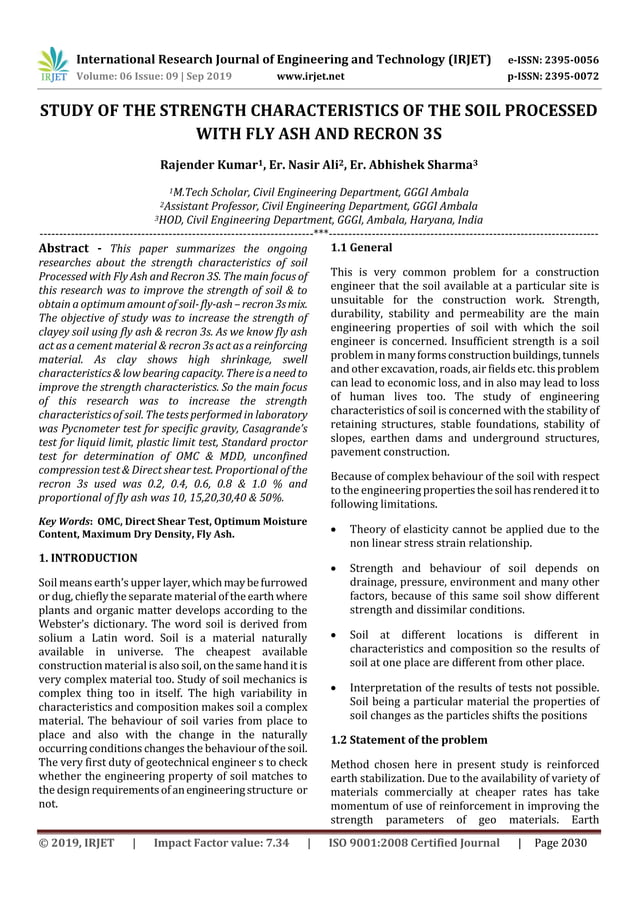 IRJET- Study of the Strength Characteristics of the Soil Processed with ...