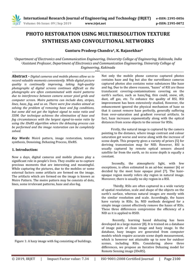 IRJET- Photo Restoration using Multiresolution Texture Synthesis and Convolutional Networks | PDF