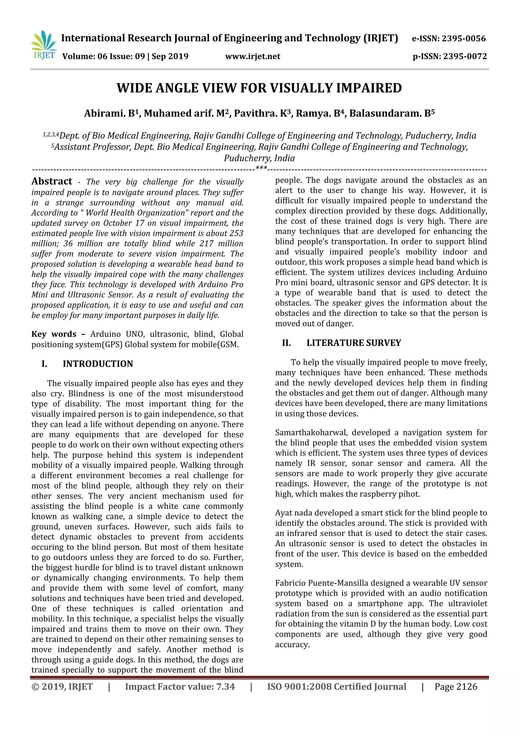 IRJET- Wide Angle View for Visually Impaired | PDF