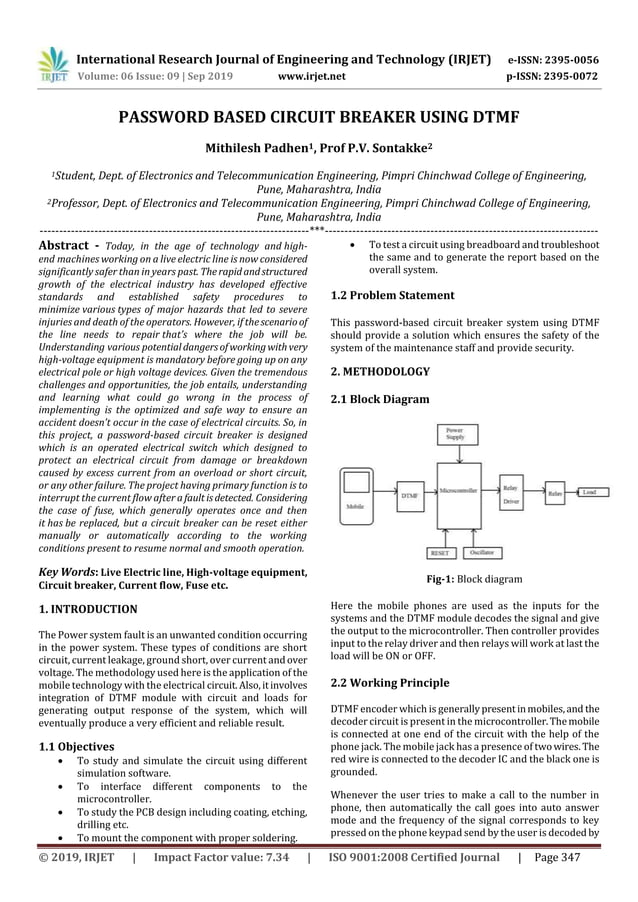 IRJET- Password based Circuit Breaker using DTMF | PDF | Technology & Computing
