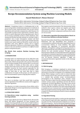 IRJET- Recipe Recommendation System using Machine Learning Models | PDF